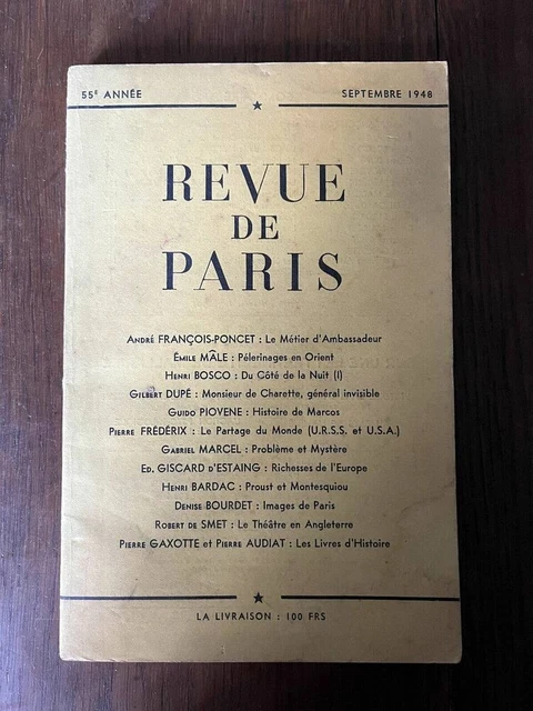 REVUE DE PARIS 55e année Septembre 1948 EUR 6,00 - PicClick FR