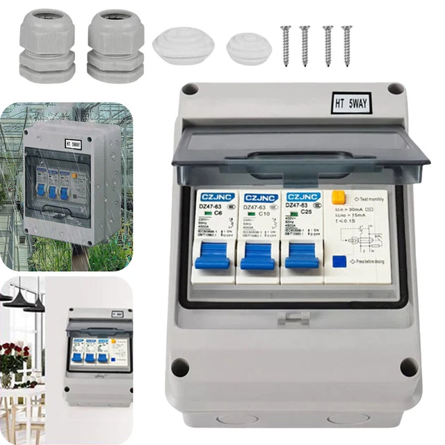 5 WAY GARAGE Caravan Campervan IP65 Consumer Unit with 25A 30mA RCD MCB ...