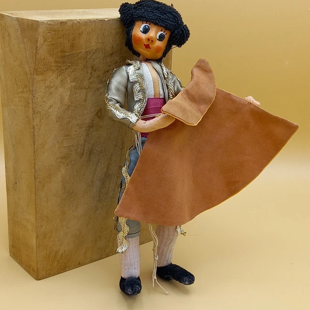 POUPÉE VINTAGE MEXICAINE en tissu peint à l'huile Matador 1930-40 art populaire 24 cm EUR 17,48 ...