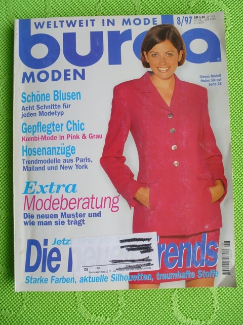 BURDA MODEN 8 / 1997 mit Schnittmuster Nähen Stoffe - Blusen- Extra Modeberatung EUR 5,90 ...