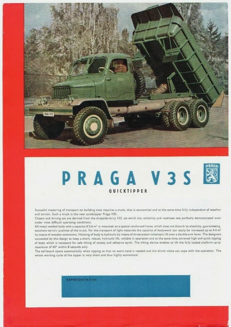 PRAGA V3S TIPPER Early 1960s Export Markets Single Sheet Brochure In ...