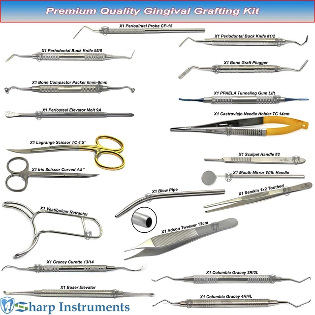 PERIODONTAL GINGIVAL GUM Grafting Tunneling Instrument Kit Orban Knives ...