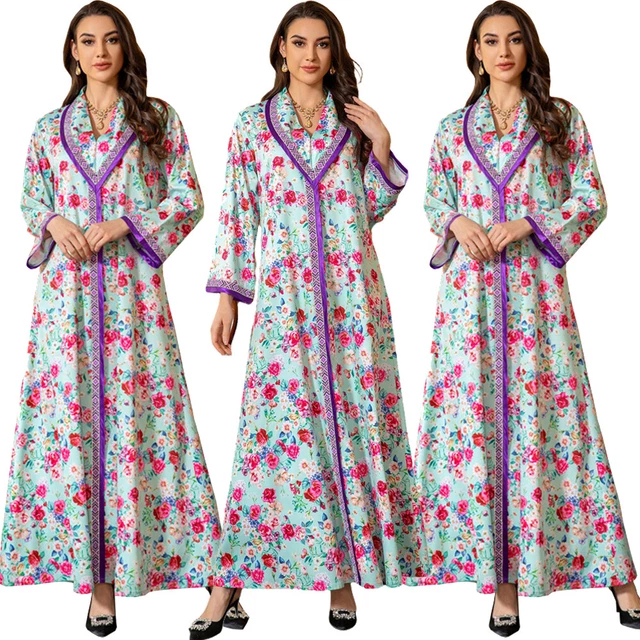 DUBAI WOMEN ABAYA Maxi Dress Turkey Islamic Long Robes Kaftan Muslim ...