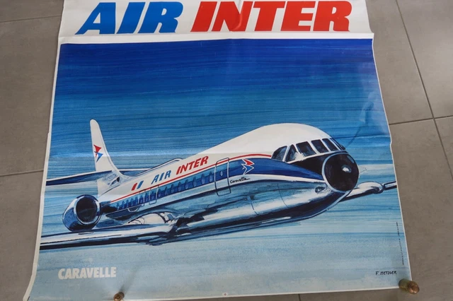 ANCIENNE AFFICHE AIR INTER, avion, caravelle grand format EUR 30,00 ...