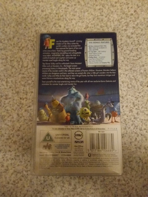 MONSTERS INC VHS PAL UK Video DISNEY PIXAR MIKE'S NEW CAR SHORT 2001 2 ...