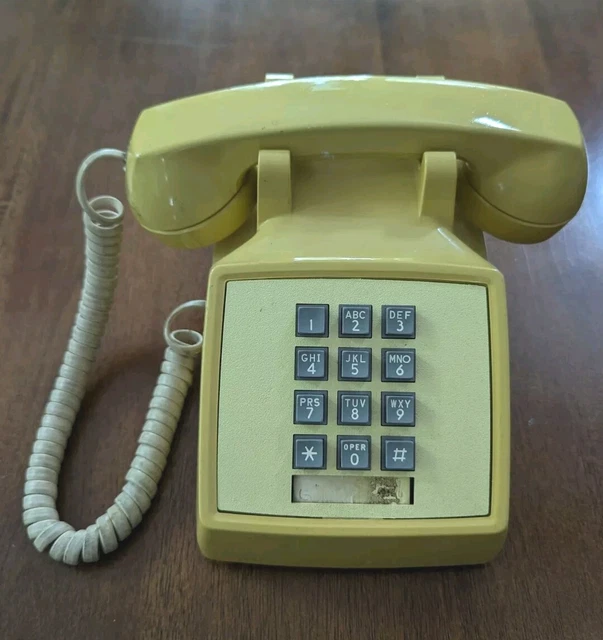 VINTAGE WESTERN ELECTRIC Bell System Phone 2500DM Yellow Corded Touch ...
