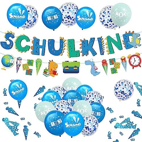 EINSCHULUNG DEKO, DEKO Einschulung Junge, Blaue Dinosaurier Schulanfang Junge EUR 10,33 ...