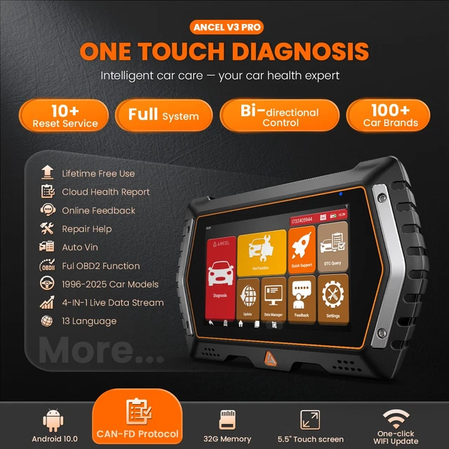ANCEL V3 PRO OBD2 Scanner Full System Auto Diagnostic Scan Tool ECU ...