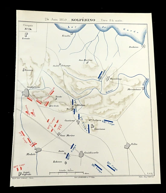 BATTAGLIA DI SOLFERINO 1859 Mappa Italia Guerra d'Indipendenza Italiana ...