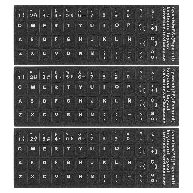 SPANISH KEYBOARD STICKERS Black Background W White Lettering 3Pcs £5.08 ...