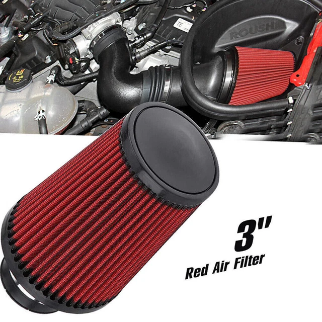 3& 76MM HIGH Flow Inlet Cleaner Dry Filter Cold Air Intake Cone Red 9 ...