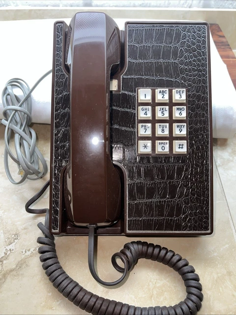 VINTAGE WESTERN ELECTRIC Brown Push Button Phone Faux Croc Finish ...