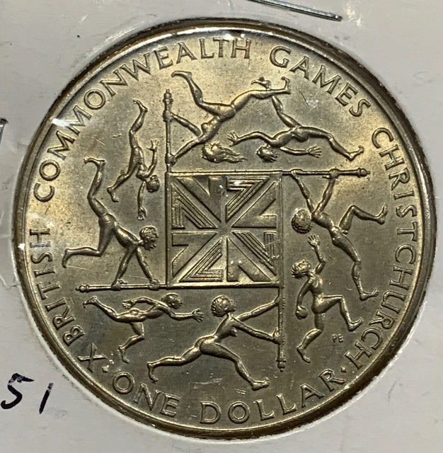 1974 NEW ZEALAND 1 Dollar Elizabeth II Commonwealth Games BU UNC Coin ...