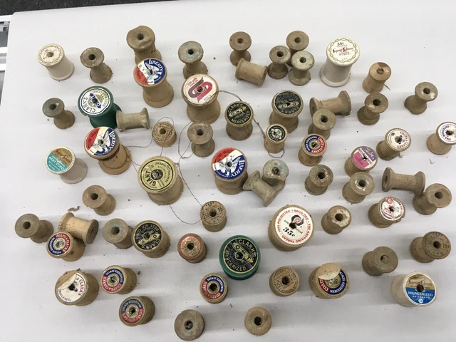 VINTAGE ANTIQUE WOODEN Thread Spools Lot of 60+c5 $30.00 - PicClick