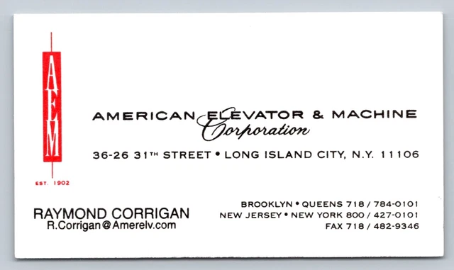 VINTAGE BUSINESS CARD American Elevator Machine Long Island City NY ...