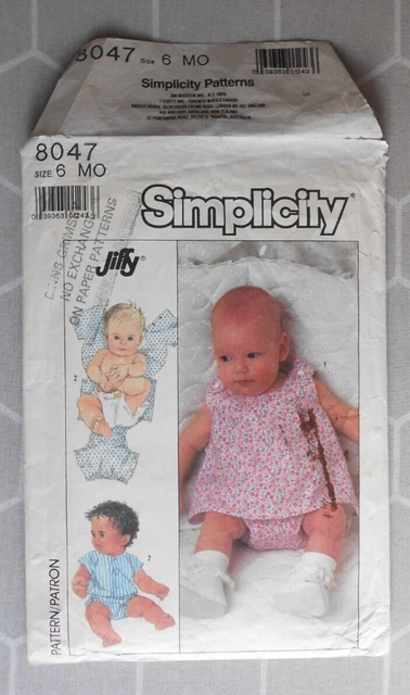 SIMPLICITY SEWING PATTERN 8047. ONE-PIECE OUTFITS. Size 6m. £3.00 ...