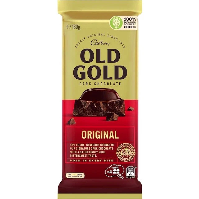 CADBURY OLD GOLD Original Dark Chocolate Block 180g *Australian Import ...