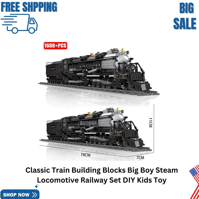 CLASSIC TRAIN BUILDING Blocks Big Boy Steam Locomotive Railway Set DIY ...