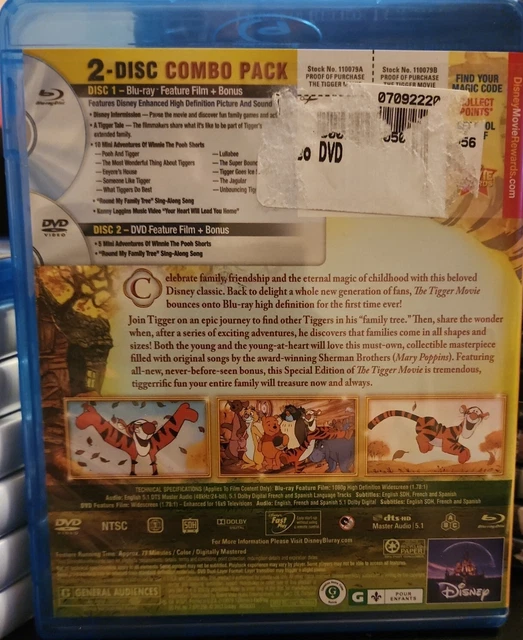 DISNEY'S WINNIE THE Pooh - The Tigger Movie Blu-ray DVD Combo With ...