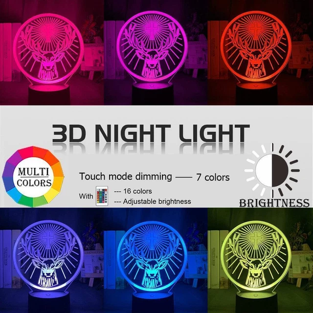 CROSS DEER 3D Night Light with 16 Colors Touch Remote Control Lamp ...