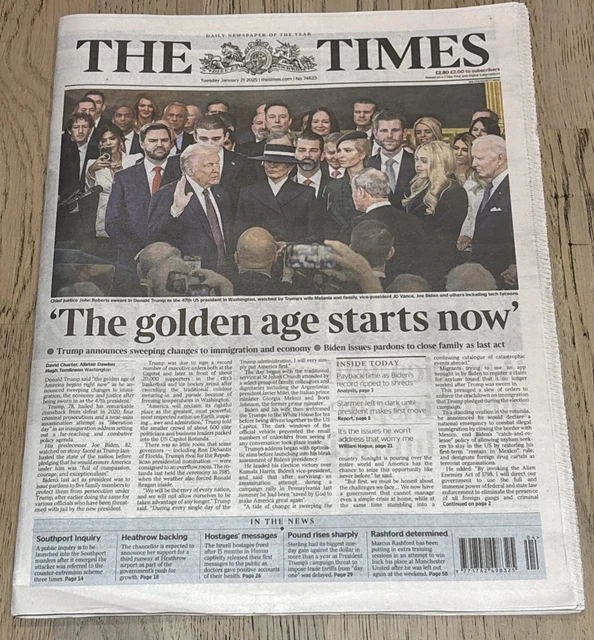 DONALD TRUMP THE Times Newspaper January 21 2025 Donald Trump ...