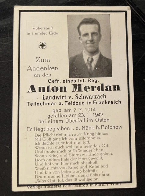 WW2 GERMAN DEATH Card 1942 £14.99 - PicClick UK