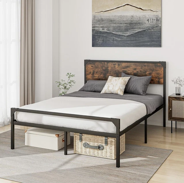 INDUSTRIAL DOUBLE SIZE Bed Frame Metal Platform Bed-Brown £63.10 ...