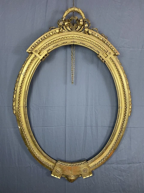 ANTICA GRANDE CORNICE ovale intagliata In oro zecchino epoca direttorio ...