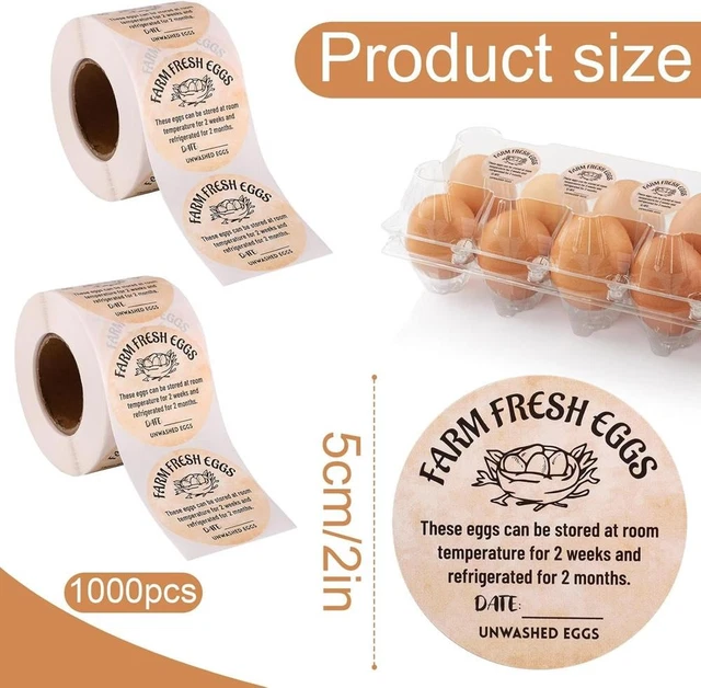 1000PCS FARM FRESH Egg Date Stickers, 2 Inch Round Unwashed Egg Carton ...