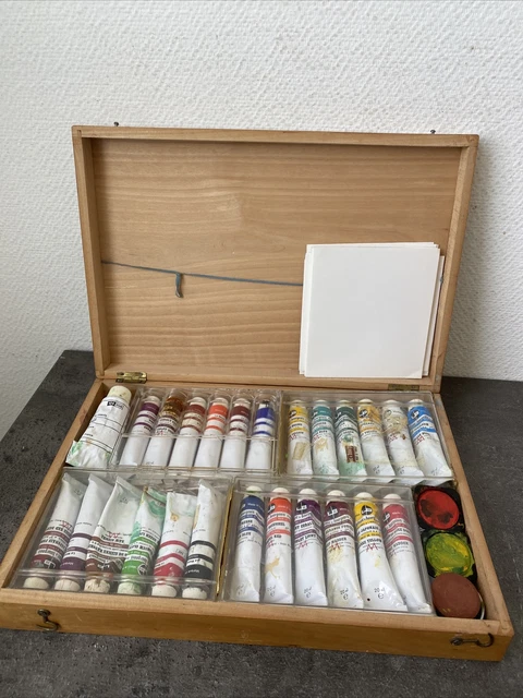 ANCIENNE BOÎTE EN Bois Peinture Peintre Huile JM Paillard Deco Artiste ...