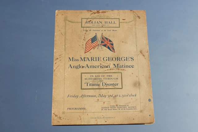 WHITE STAR LINE Rms Titanic Disaster Relief Fund London Concert Rare ...