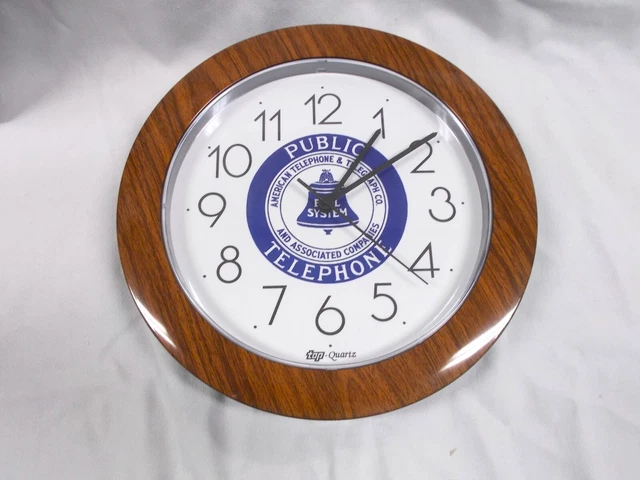 WALL CLOCK WITH Public Telephone (Bell System) logo on face-- wood ...