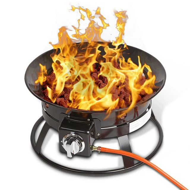 GAS FIRE PIT Portable Fire Bowl with Lava Rocks - Outdoor Patio Camping ...