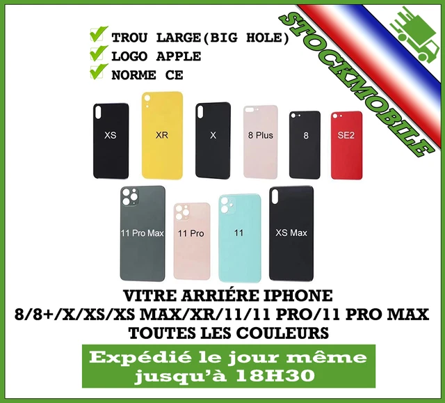 VITRE ARRIERE IPHONE 8 Plus Se2 X Xr Xs 11 Pro Max Grand Trou Logo Norme Ce EUR 10,99 - PicClick FR