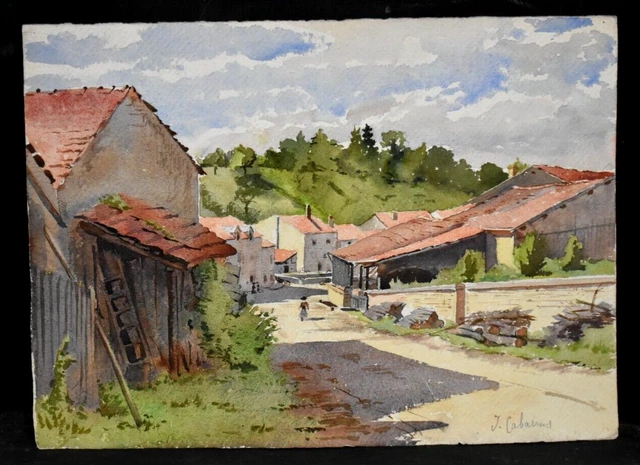 TABLEAU AQUARELLE ALSACE Ottrot vue village animé signé Jenika CABARRUS (XIX-XX) EUR 199,00 ...