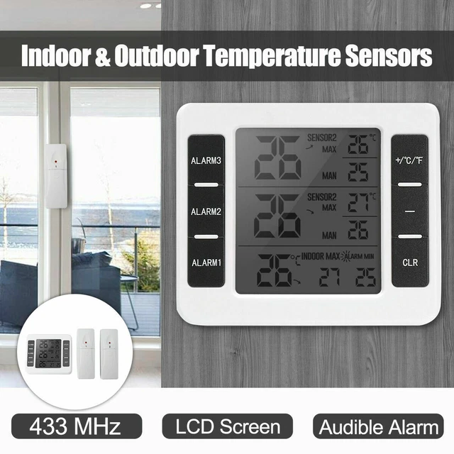 WIRELESS DIGITAL THERMOMETER Temperature Indicator Meter Alarm Freezer ...