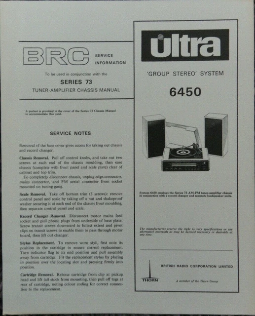 ULTRA GROUP STEREO System record player Model 6450 Service manual £13. ...