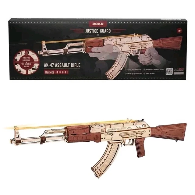 ROBOTIME ROKR AK-47 Assault Rifle Rubber Band Gun Wooden Model Kit £27. ...