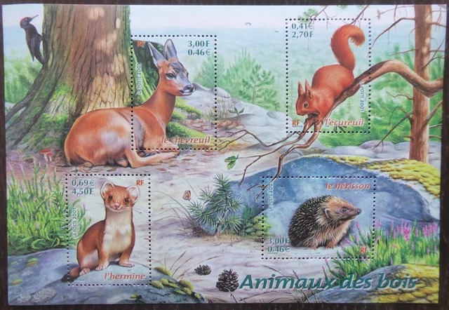 TIMBRES - FRANCE Bloc et feuillet Animaux des bois 2001 N° 36 EUR 3,40 ...