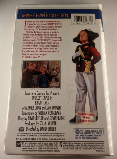 BRIGHT EYES (VHS) 1934 Shirley Temple, James Dunn, Jane Darwell TESTED ...