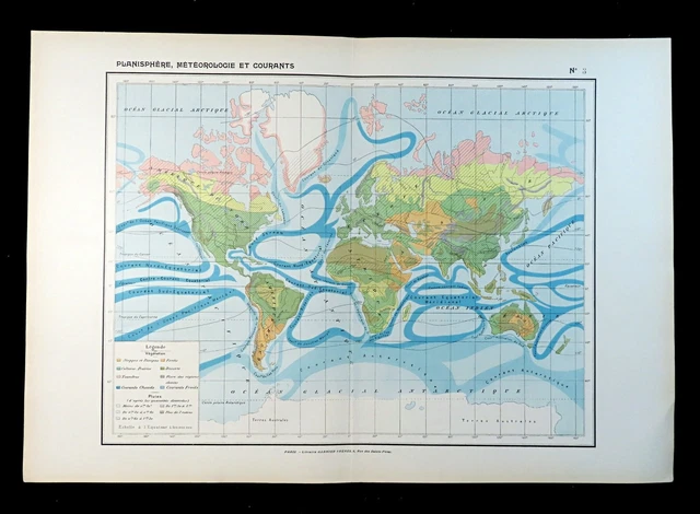 WORLD MAP OCEAN Currents Oceanography Meteorological Seas FRENCH ...