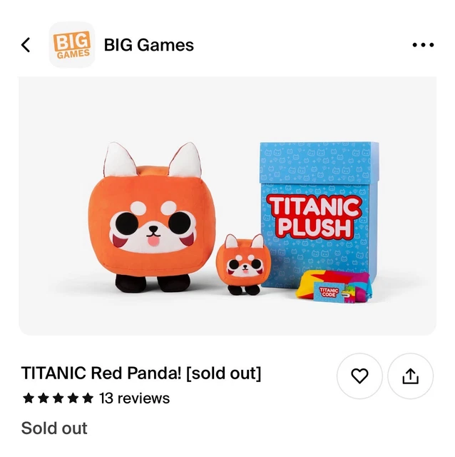 PET SIMULATOR TITANIC Red Panda Plush Big Games & DLC Code Roblox - IN ...