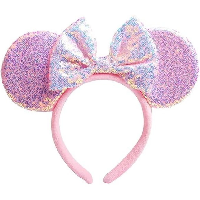 SEQUIN MINNIE MOUSE Ears Headband Pink Iridescent Sparkly Costume £7.31 ...