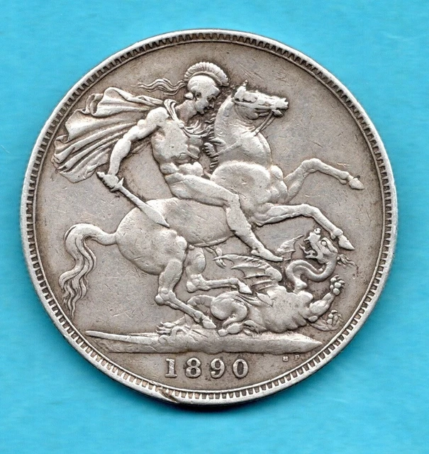 1890 SILVER CROWN Coin Of Queen Victoria. Jubilee Head. Five Shillings ...