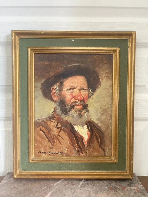 ANCIEN TABLEAU PEINTURE Huile Portrait Viel Homme Vieillard Signé TONY ...