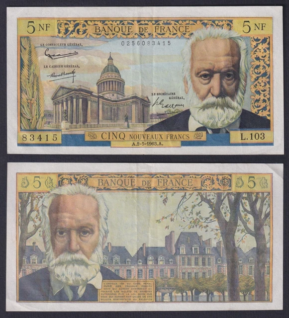 BANKNOTES FRANCE 5 Nouveaux Francs On 500 Francs Victor Hugo 1959 P 137 ...