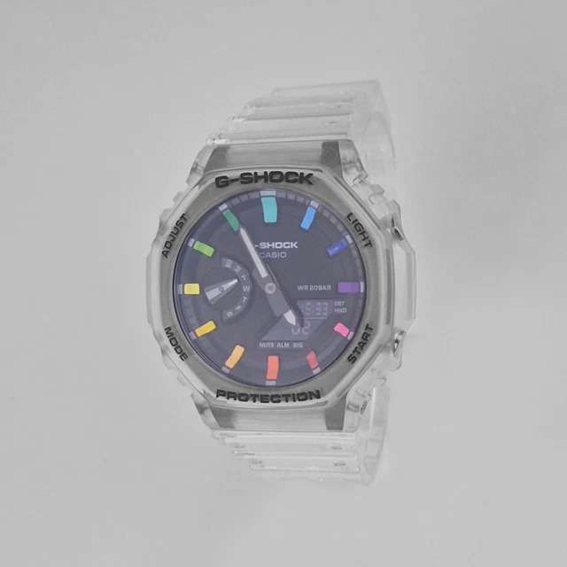 CUSTOM WATCH MODS Rainbow Hand Painted Clear Casio G Shock Casioak GA ...