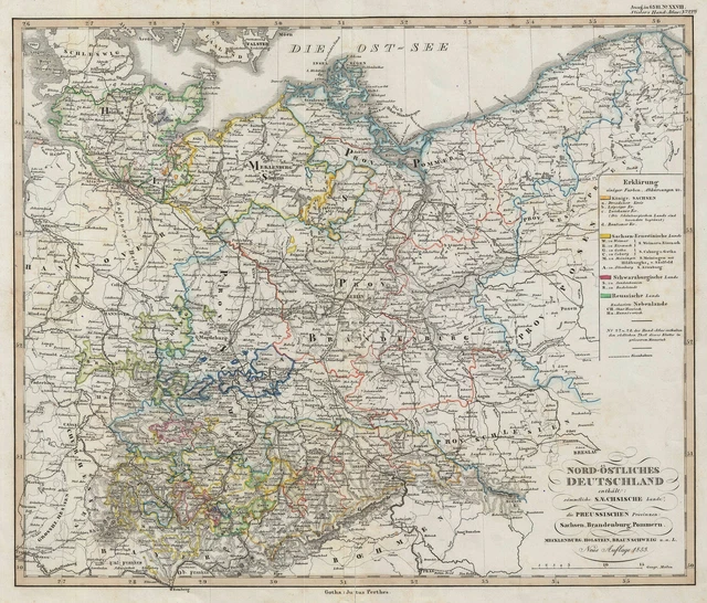 1853 PERTHES MAP of Northeastern Germany and Prussia £92.06 - PicClick UK