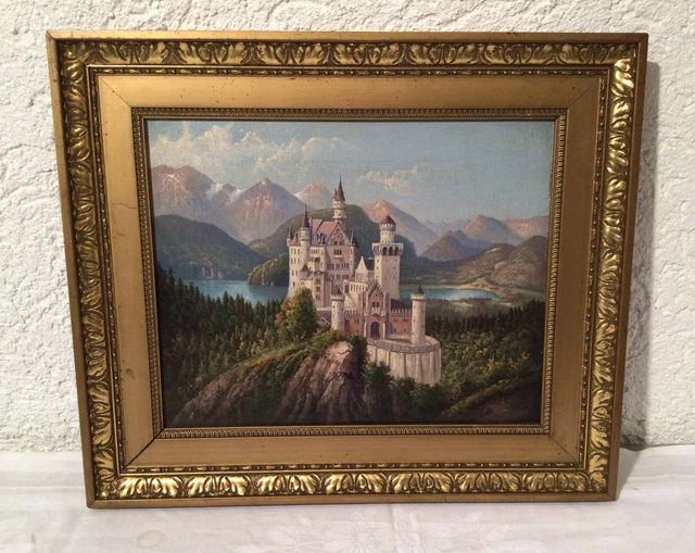 SCHLOSS NEUSCHWANSTEIN, GEMÄLDE (Öl auf Leinwand) um 1910/20, Goldrahmen EUR 129,90 - PicClick DE