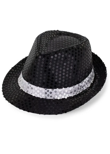 MICHAEL JACKSON INSPIRED Black Sequin Fedora Hat with Silver Band Adult ...